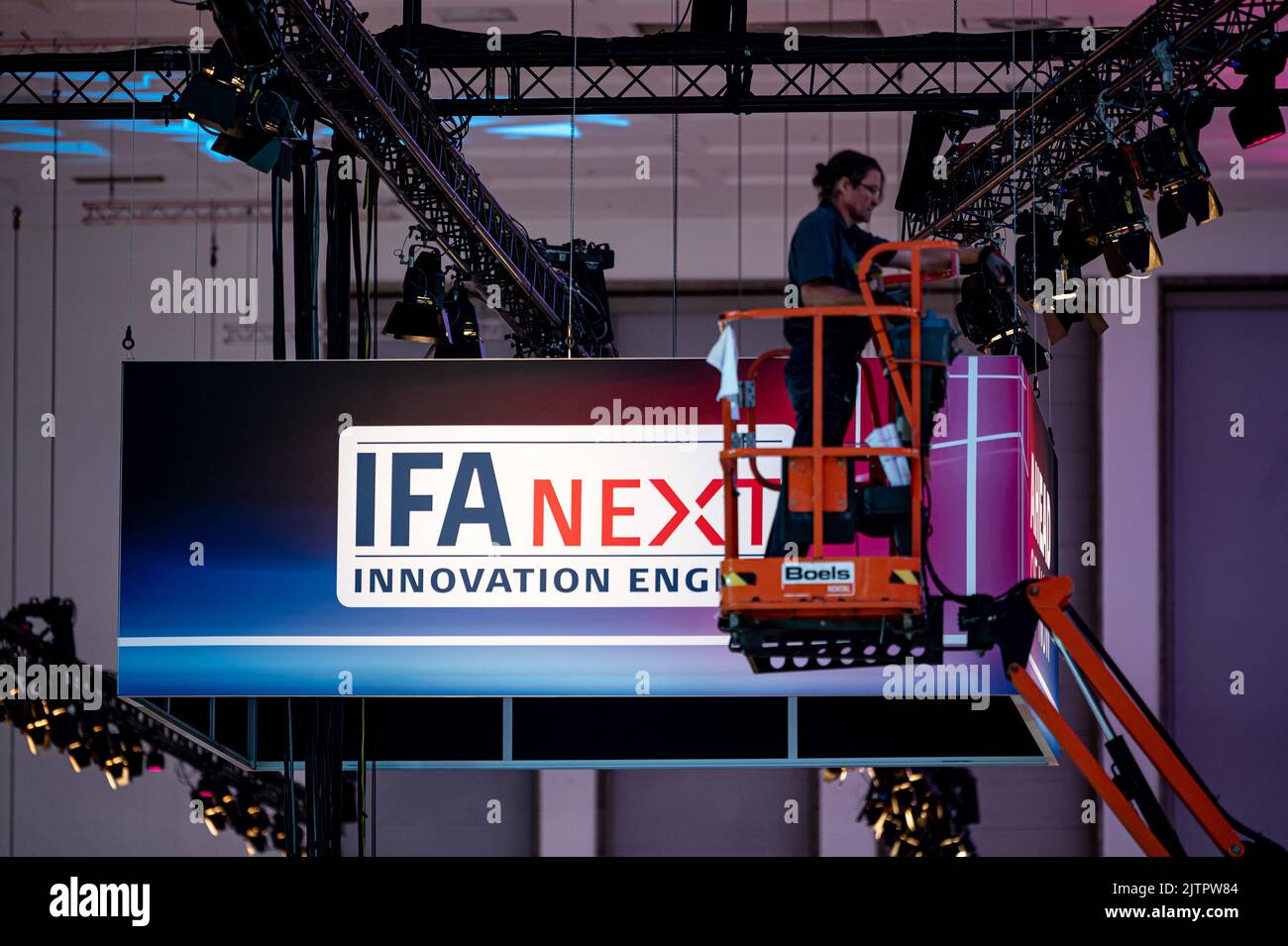 Berlin, Germany. 01st Sep, 2022. Set-up work in progress on the press ...