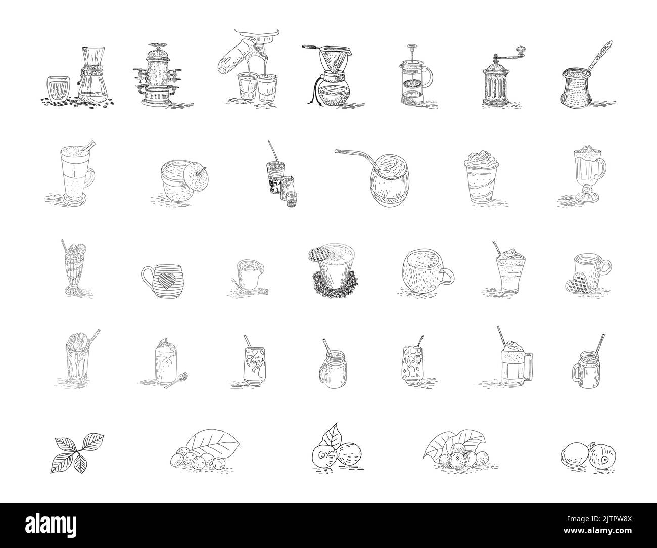Hand Drawn Set Coffee Vector Illustration. Sketch. Coffee icon sets ...