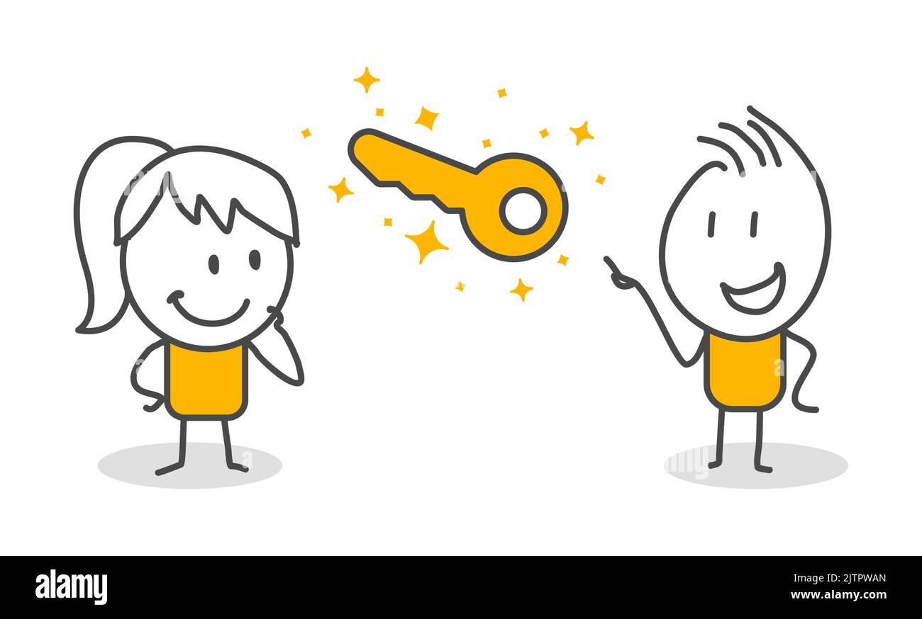 Stick figures. Key to success, business opportunity or solution concept ...