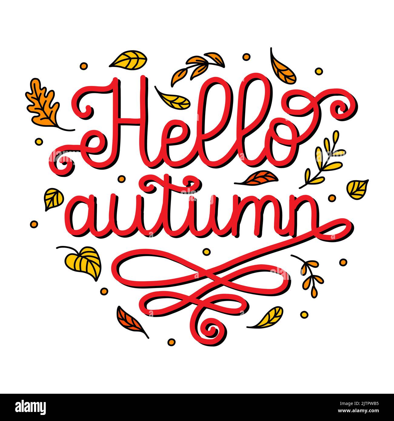 Hello autumn color lettering phrase with doodle elements. Autumn ...
