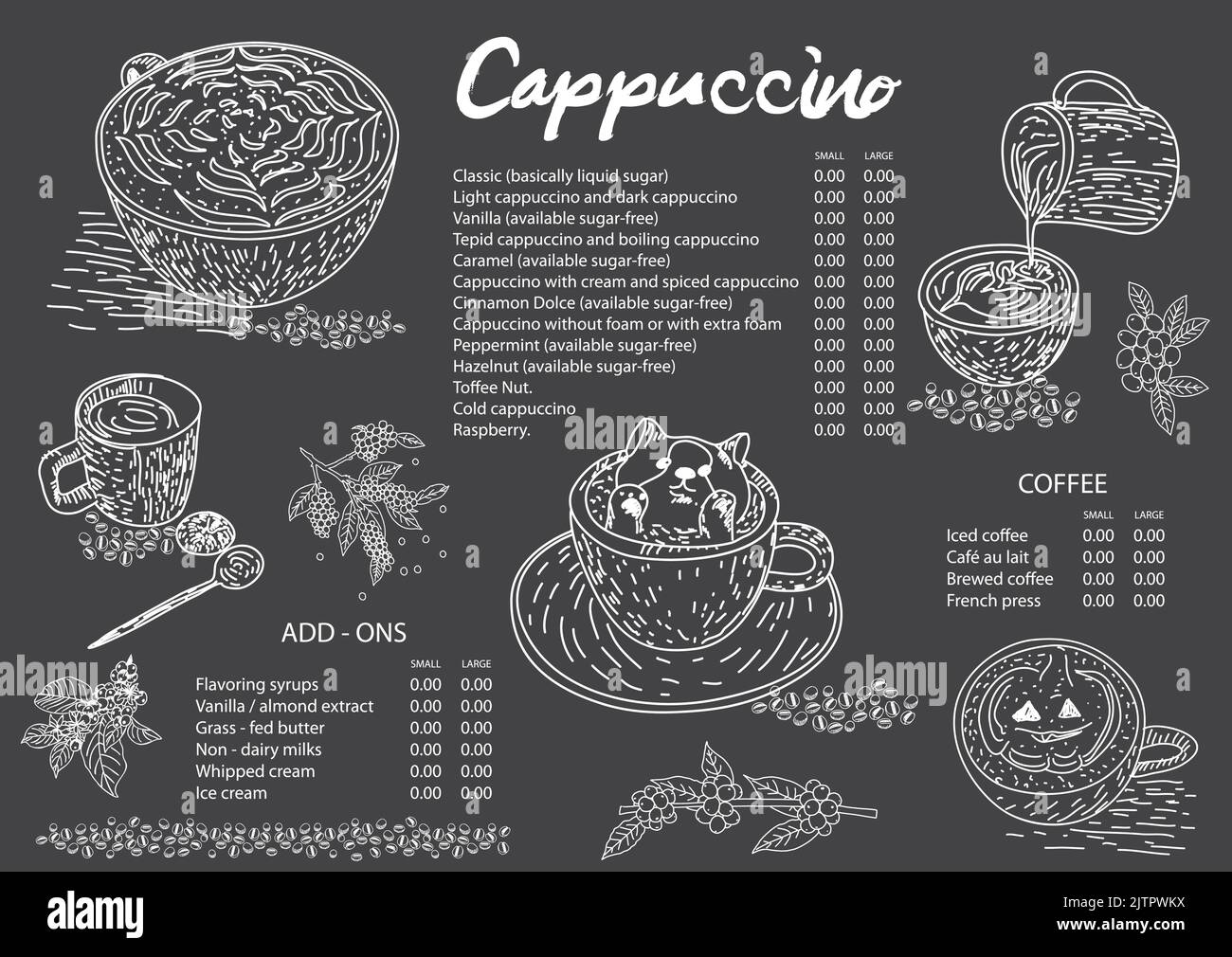 Cappuccino coffee menu design template. Coffee restaurant menu. Vector ...