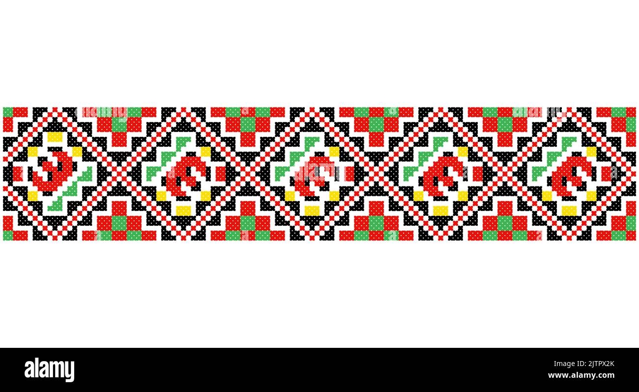 Embroidered good like old handmade cross-stitch ethnic Ukraine pattern ...