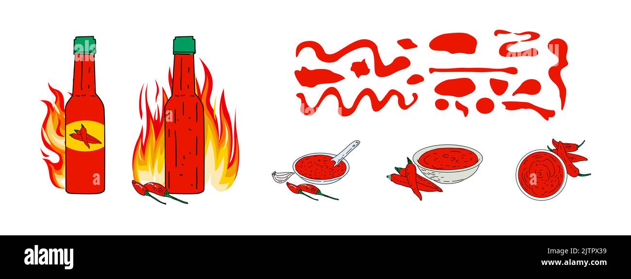 Hot sauce set, hand drawn vector design. Food menu design elements ...