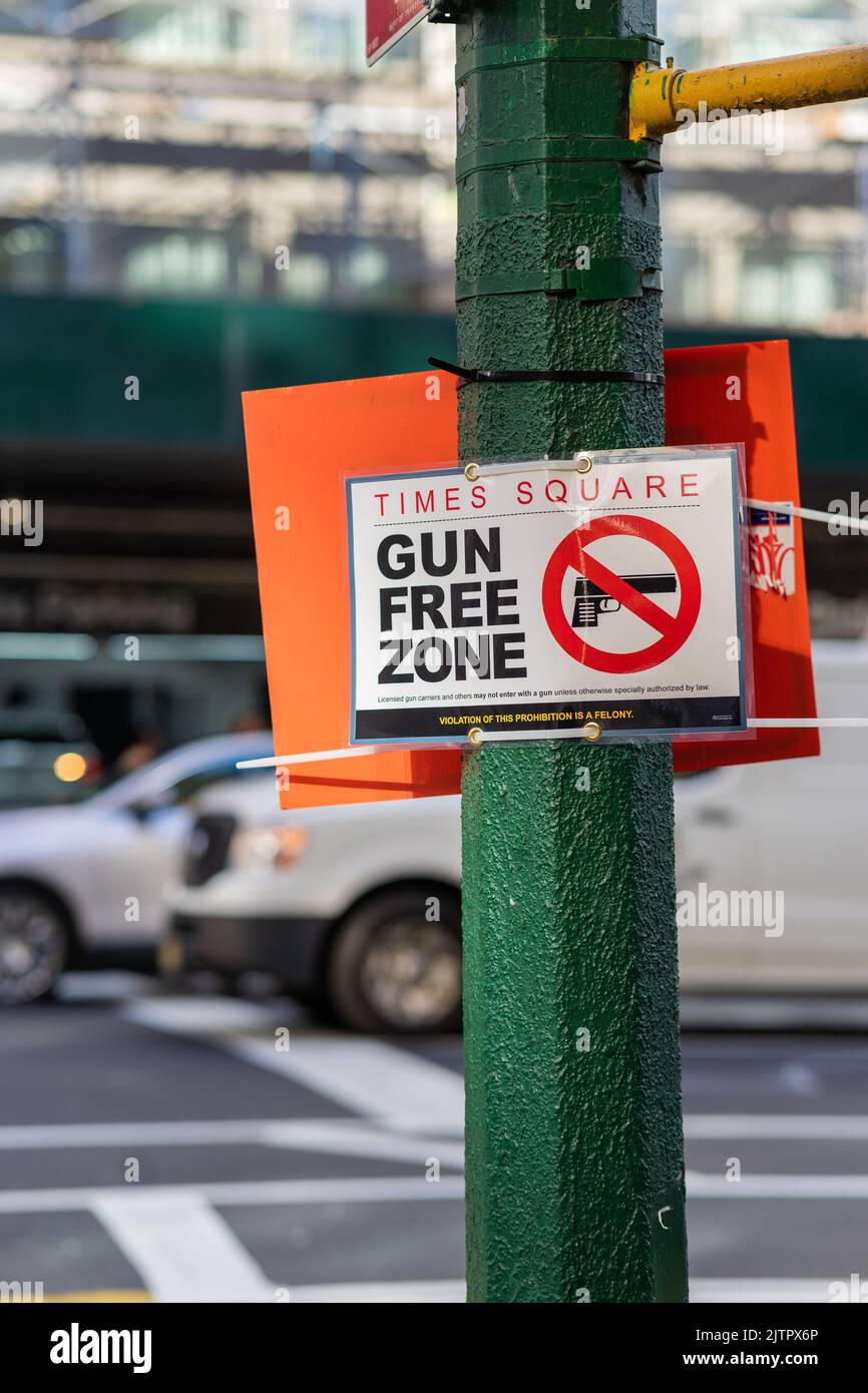 New York City, USA. 31st Aug, 2022. Gun Free Zone signs were posted in ...