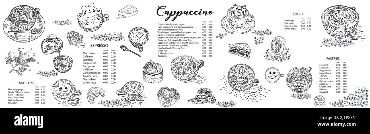 Cappuccino coffee menu design template. Coffee restaurant menu. Vector ...