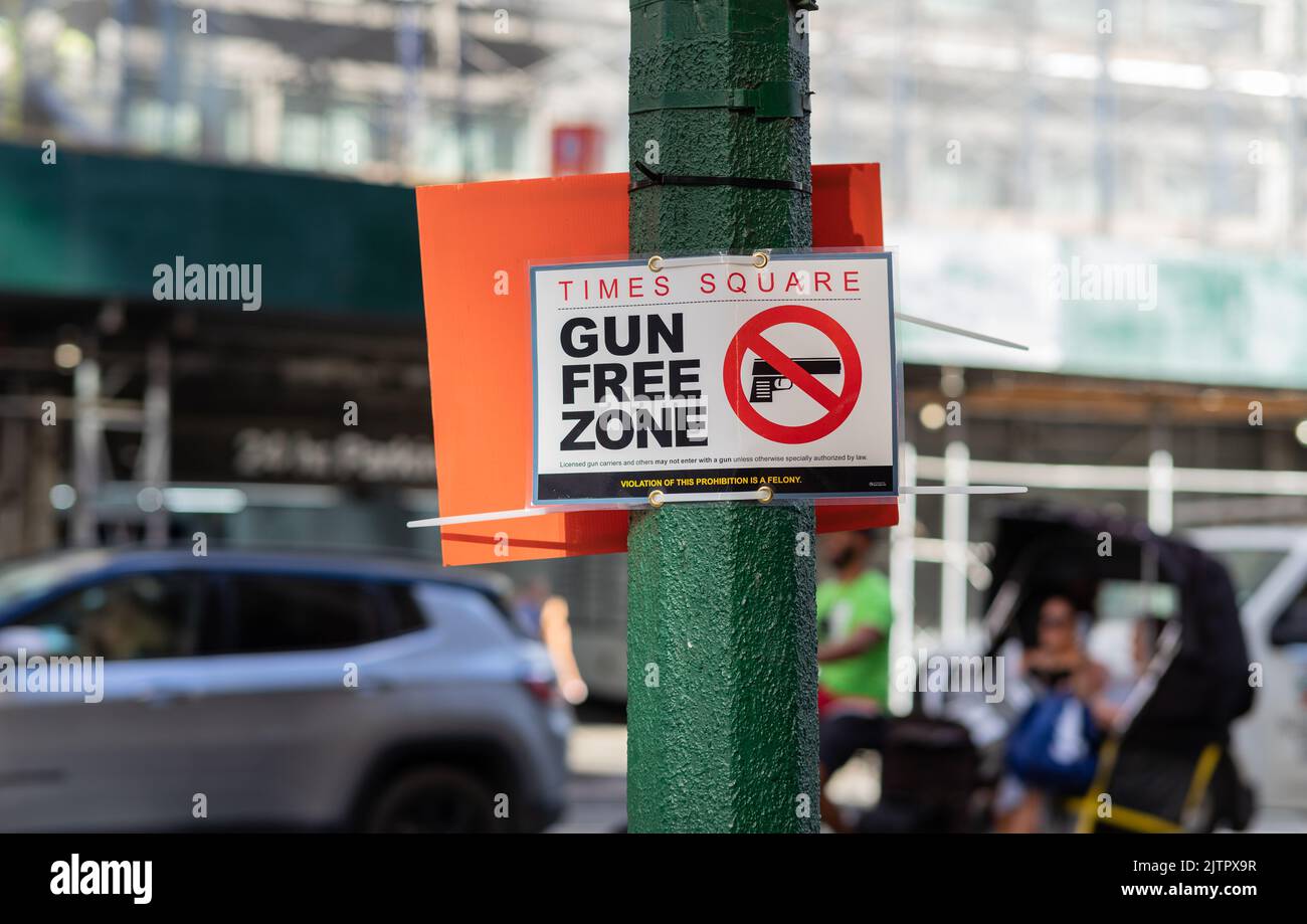 New York City, USA. 31st Aug, 2022. Gun Free Zone signs were posted in ...