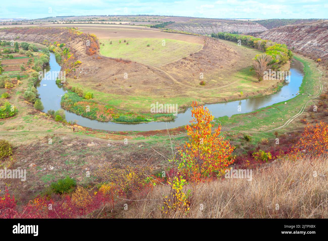 Aerial landscape with hills and river . Autumn nature panorama Stock ...