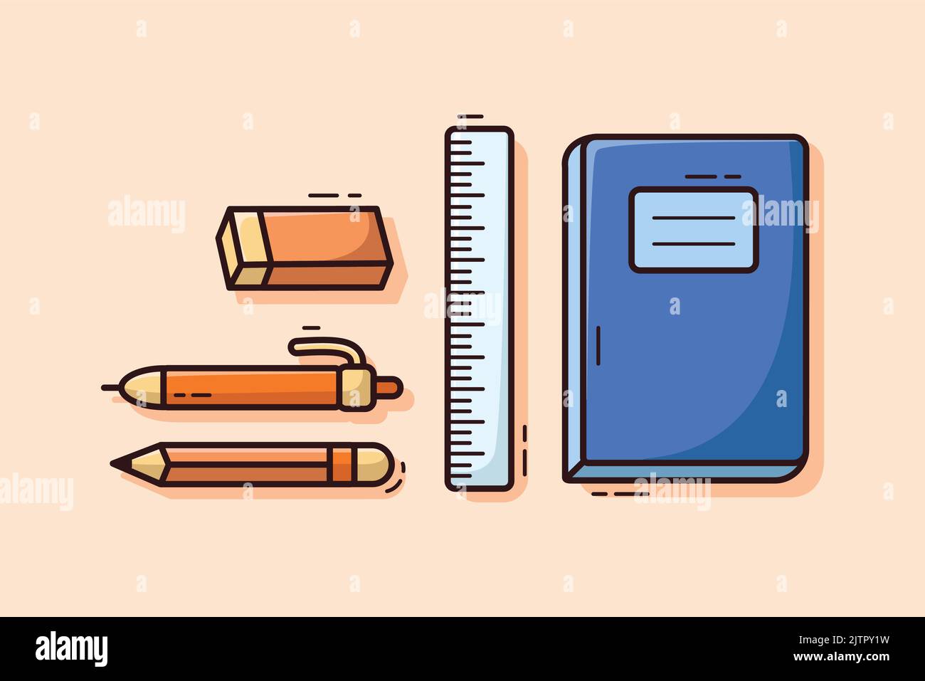 A set illustration of school tools in a cartoon style Stock Vector ...