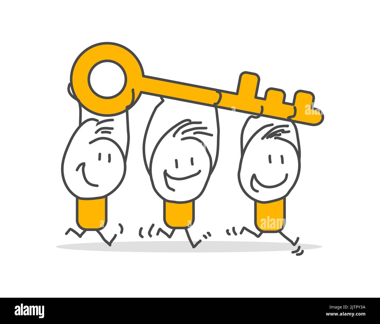 Stick figures. Businessmen running with big key as problem solution ...