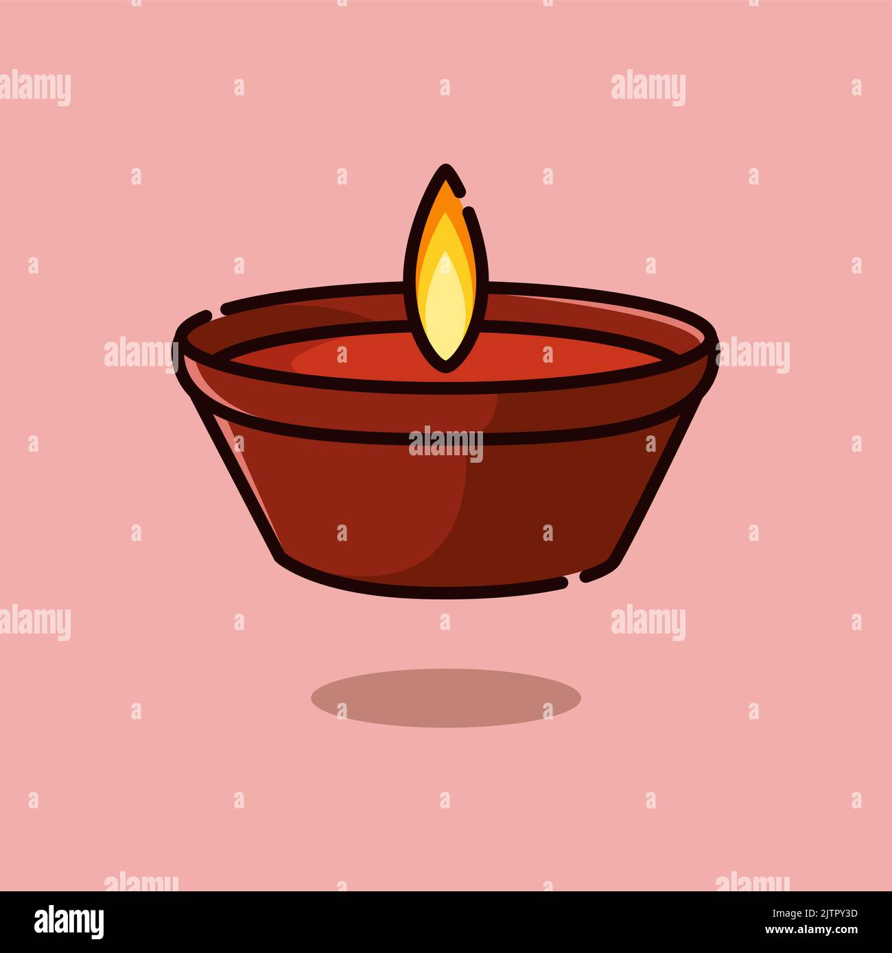 An illustration of a burning oil lamp isolated on a yellow background ...
