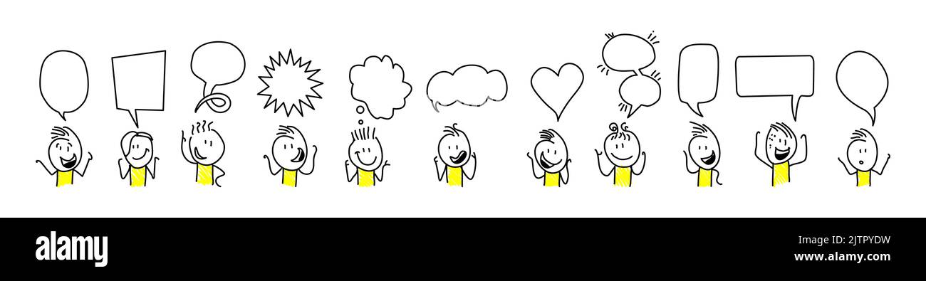 Stick figures. Thought bubbles, speech bubbles. Isolated on white ...