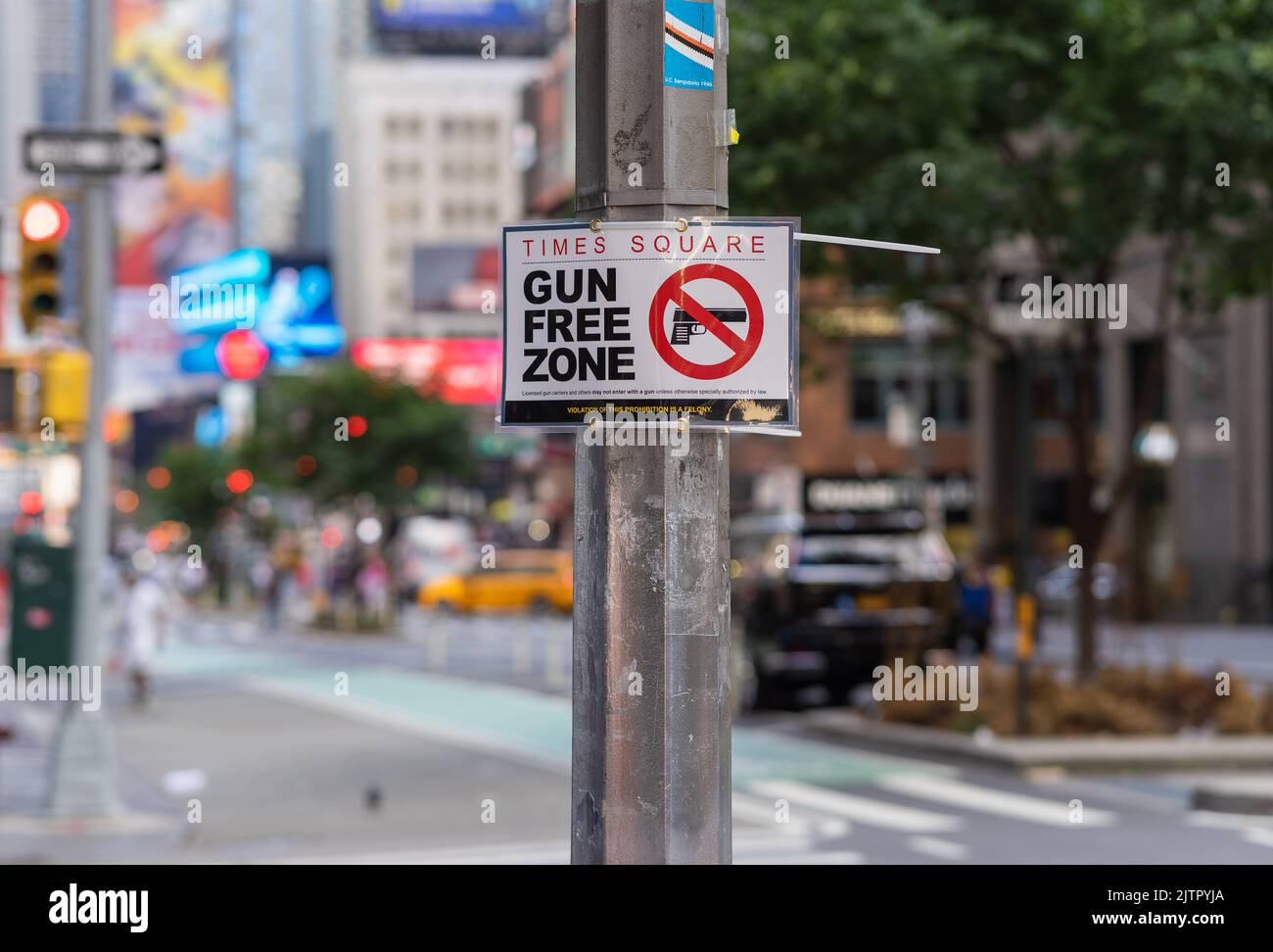 New York City, NY, September 1st 2022, Gun Free Zone signs were posted in the Times Square area ...