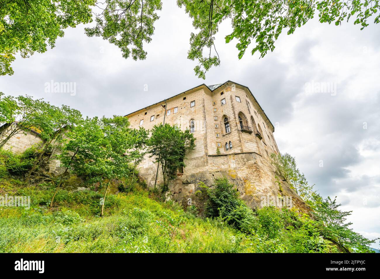 Houska medieval castle on sandstone rock promontory Stock Photo - Alamy