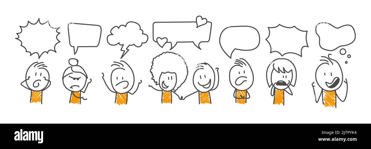 Stick figures. Speech bubbles, various human situations. Vector Stock ...