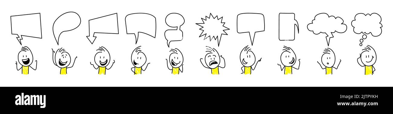 Stick figures. Thought bubbles, speech bubbles. Isolated on white ...