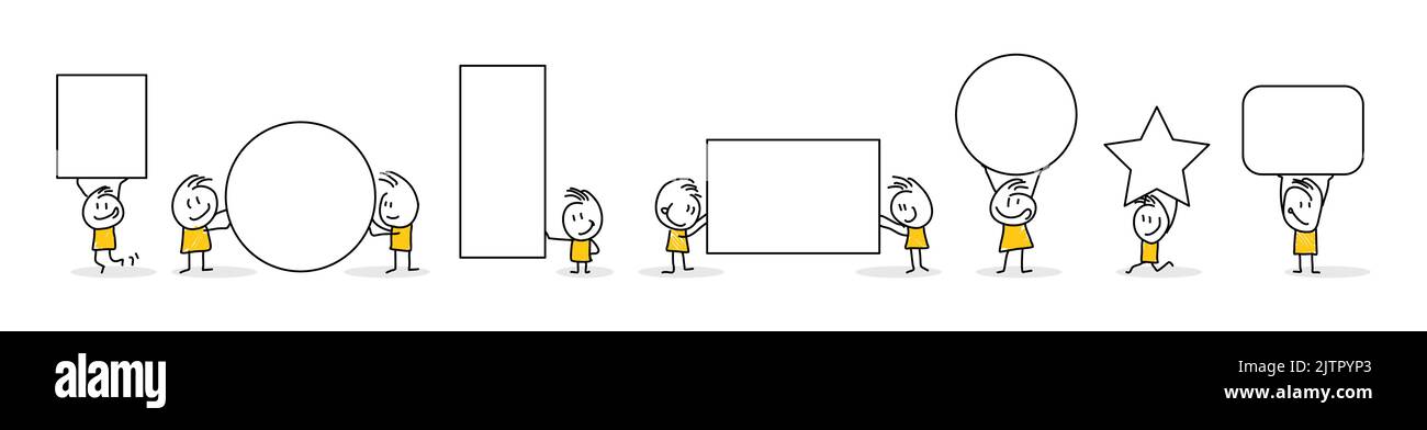 Stick figures. Empty banner set. Vector illustration of people holding ...