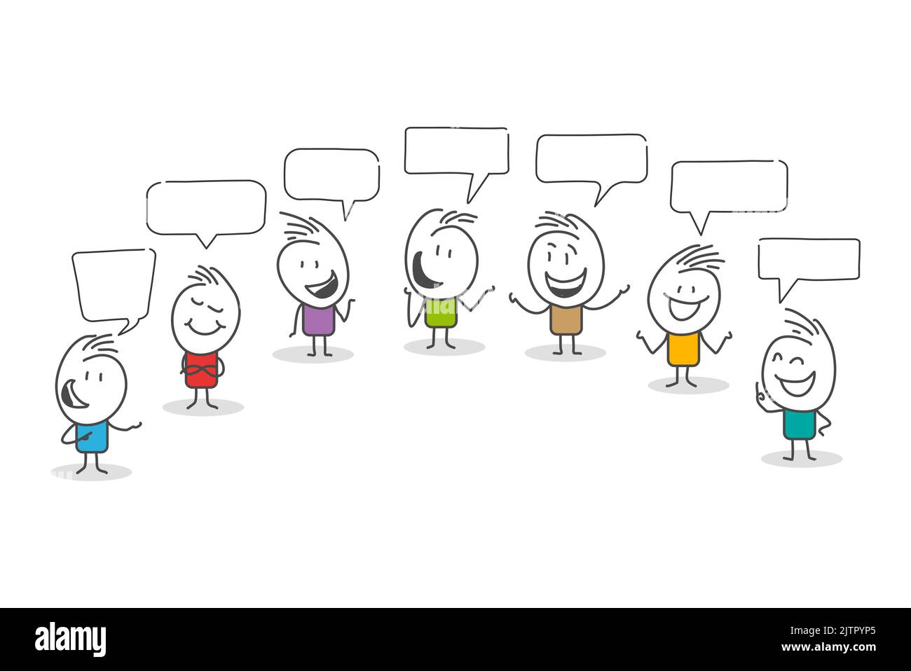 Stick figures. People with speech bubbles. Cartoon style. Social ...