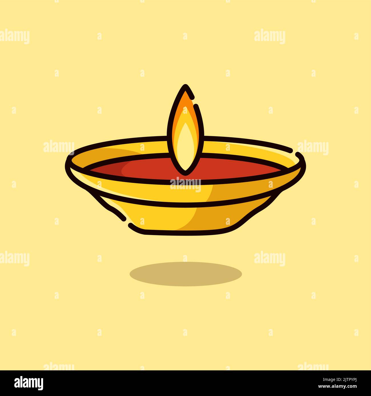 An illustration of a burning oil lamp isolated on a yellow background ...