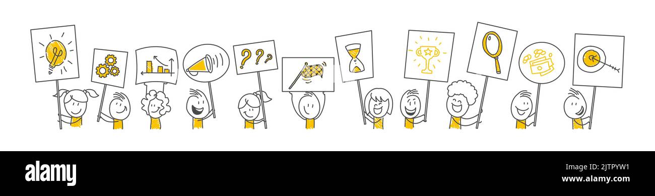 Stick figures. Signs, Business, Success. Teamwork, cooperation ...