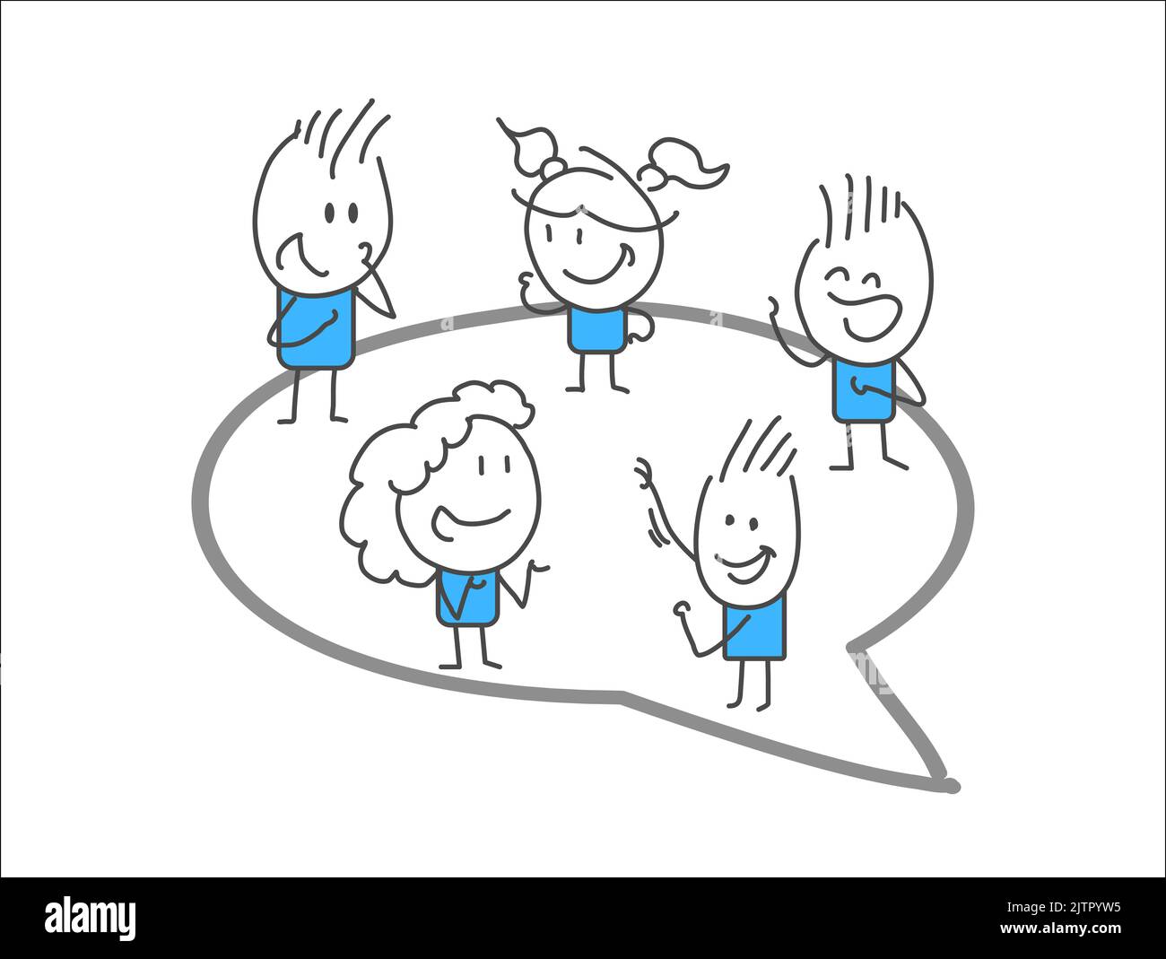 Stick figures. People with speech bubbles. Cartoon style. Social ...