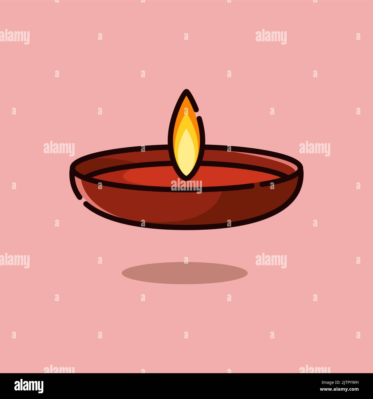 An illustration of a burning oil lamp isolated on a yellow background ...