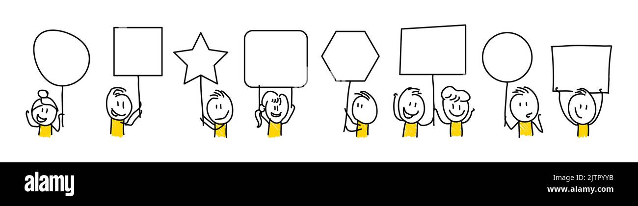 Stick figures. Empty banner set. Vector illustration of people holding ...