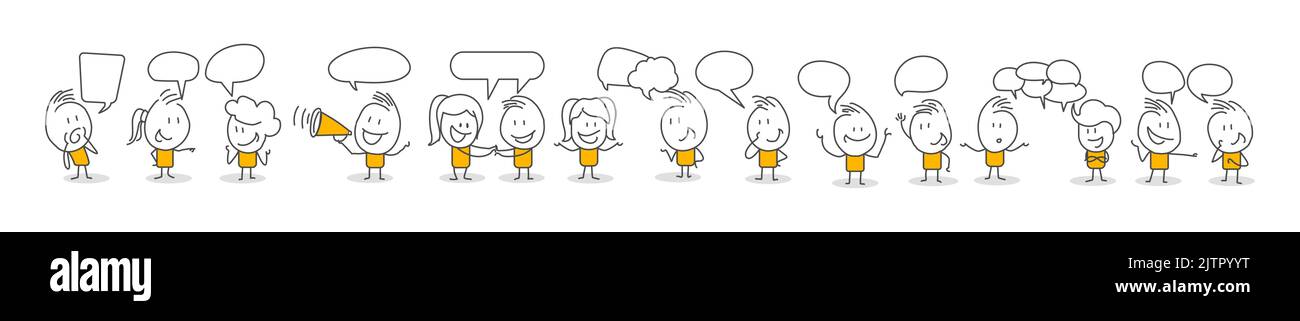 Stick figures. People Group Chat Bubble Communication. Cartoon style ...