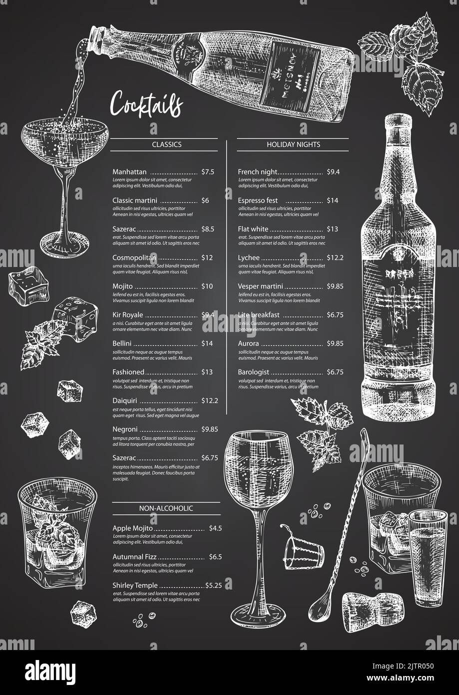 Cocktail bar menu design template set in retro style Isolated on on ...
