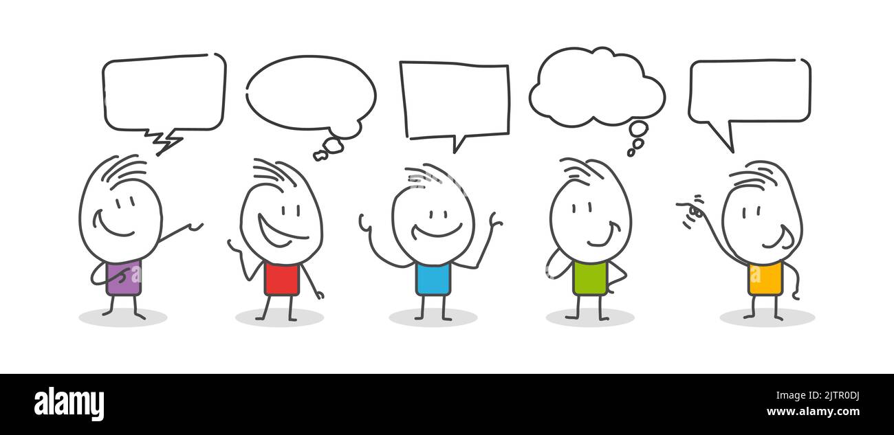 Stick figures. People Group Chat Bubble Communication. Cartoon style ...