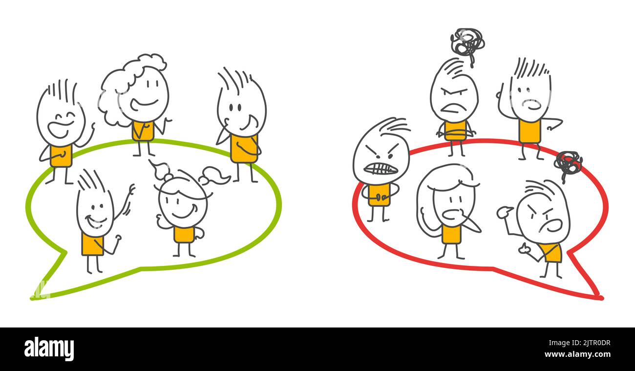 Stick figures. People with speech bubbles. Cartoon style. Social ...