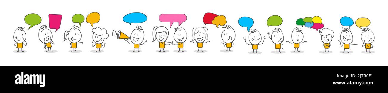 Stick figures. People with speech bubbles. Cartoon style. Social ...