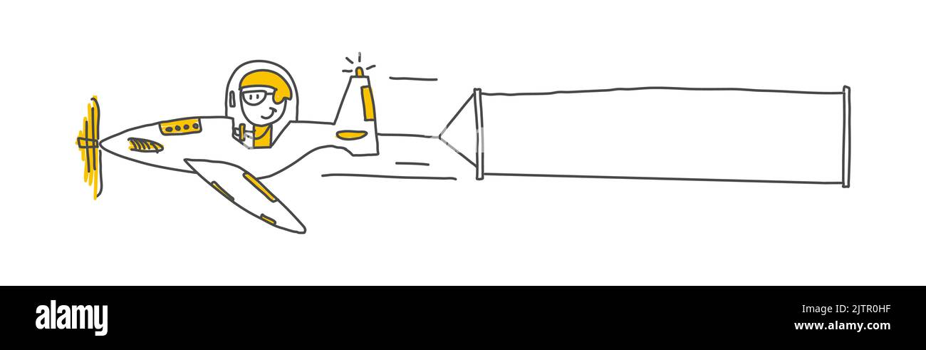 Stick figures. Airplane carries banners for commercial business. Vector ...