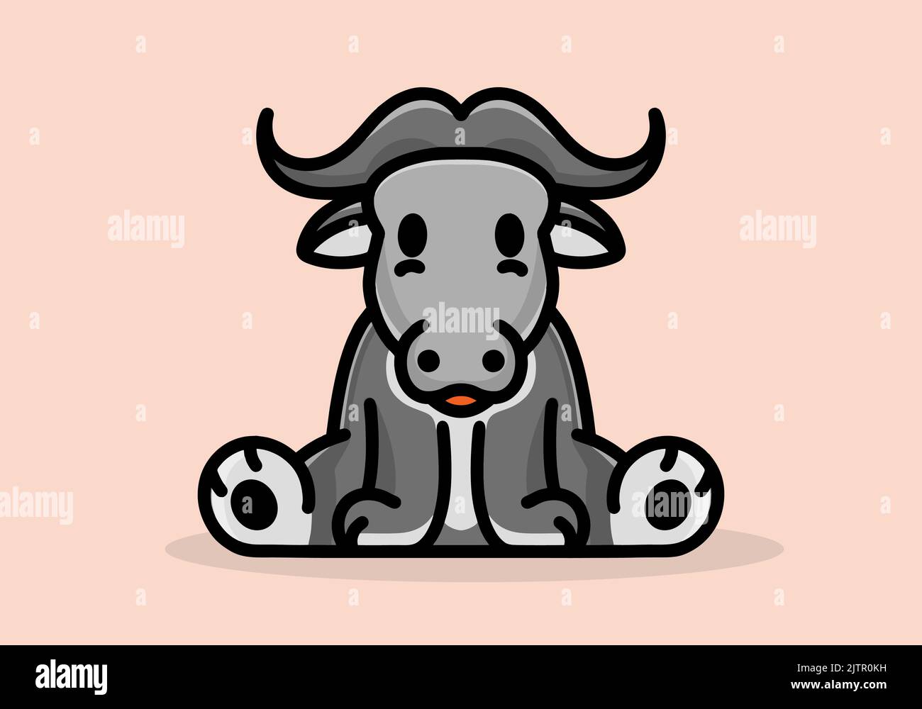 Grey color of cute little buffalo cartoon design Stock Vector Image ...