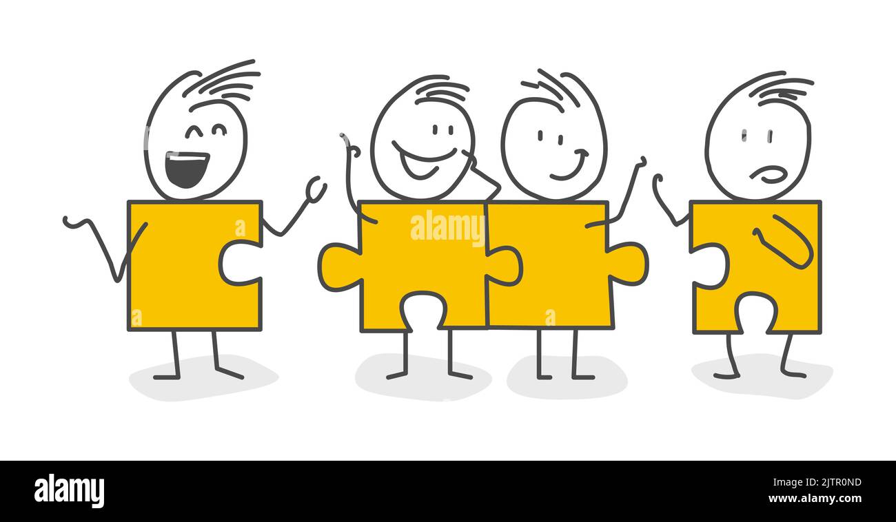 Stick figures. People connecting puzzle elements. Symbol of teamwork ...