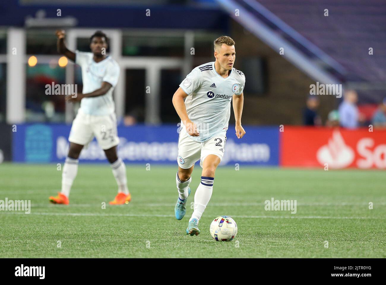 August 31, 2022; Foxborough, MA, USA; Chicago Fire midfielder Fabian ...