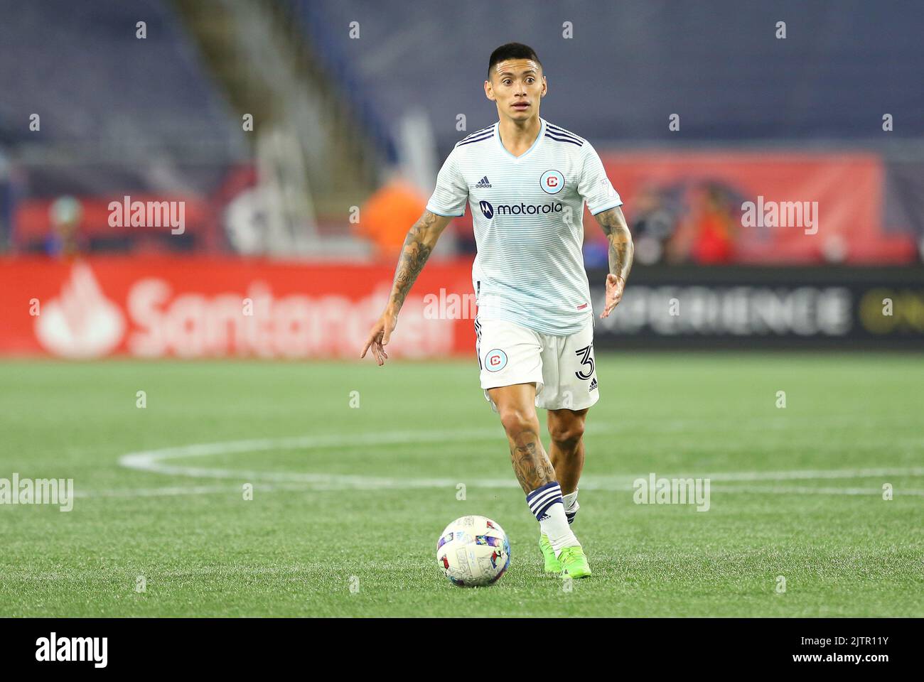 August 31, 2022; Foxborough, MA, USA; Chicago Fire defender Jonathan ...