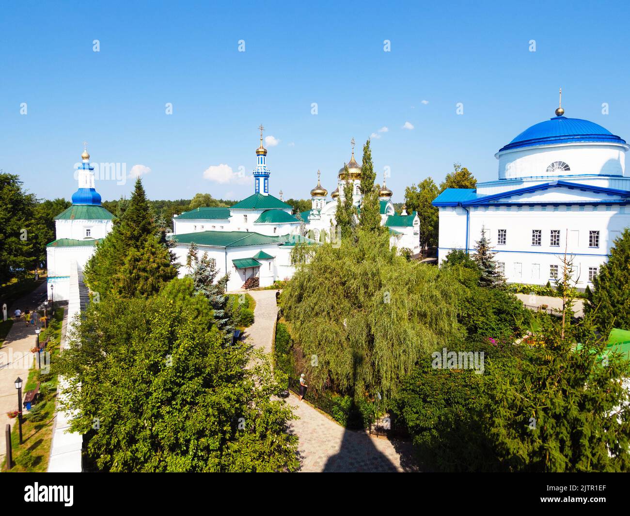 above view of outside wall and churches of Raifa Bogoroditsky Monastery ...