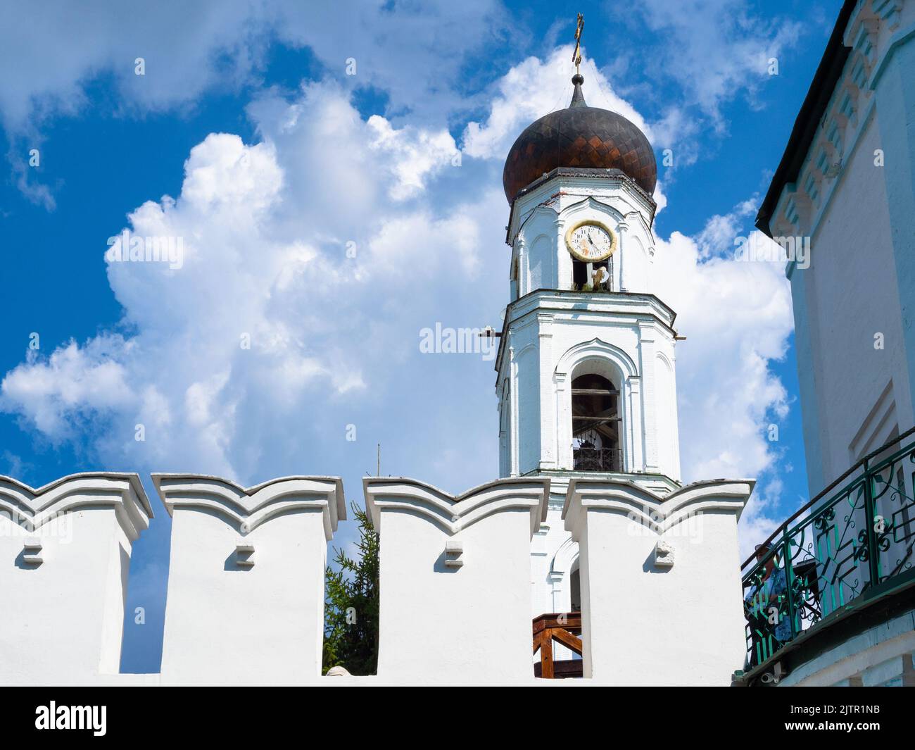white outside wall and bell tower of Raifa Bogoroditsky Monastery under ...