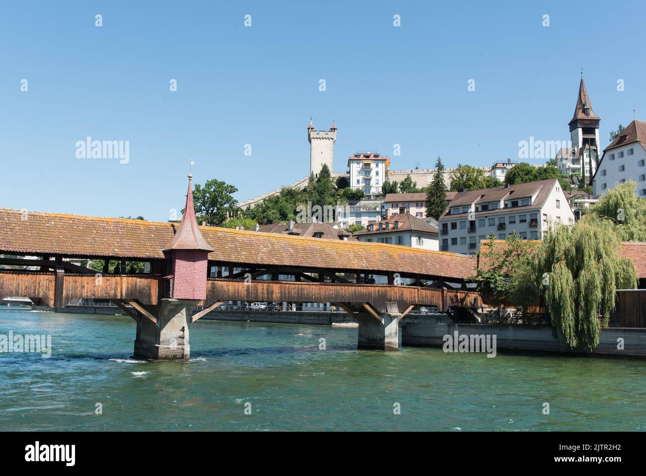 historical wooden bridge in lucerne in switzerland Stock Photo - Alamy