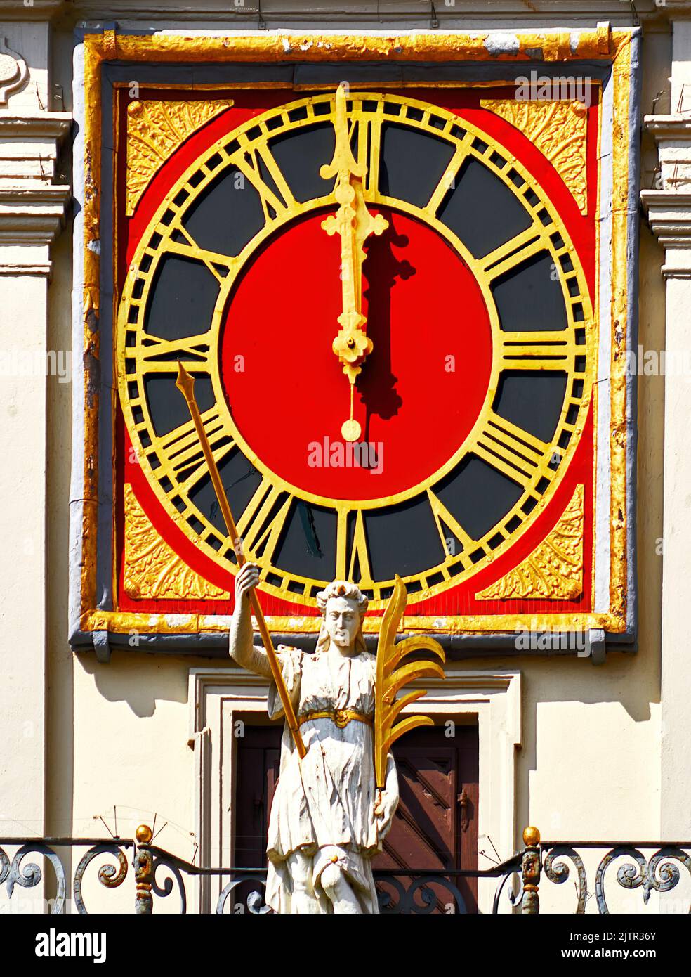 Luneburg, Germany, August 22, 2022: Twelve o'clock on the historic ...