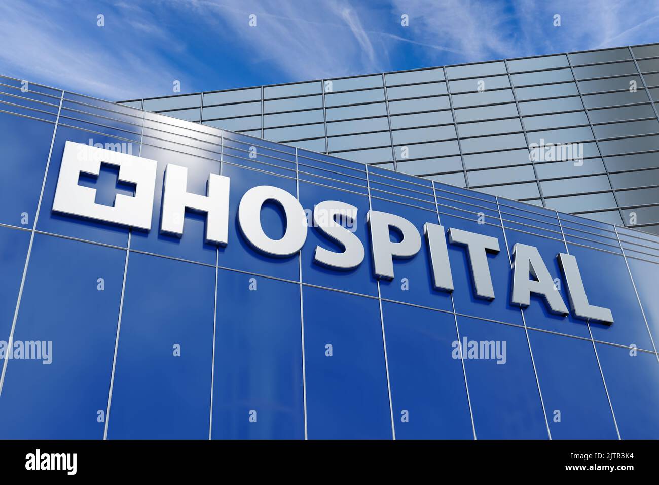 Building facade of a hospital in commercial and business district under ...