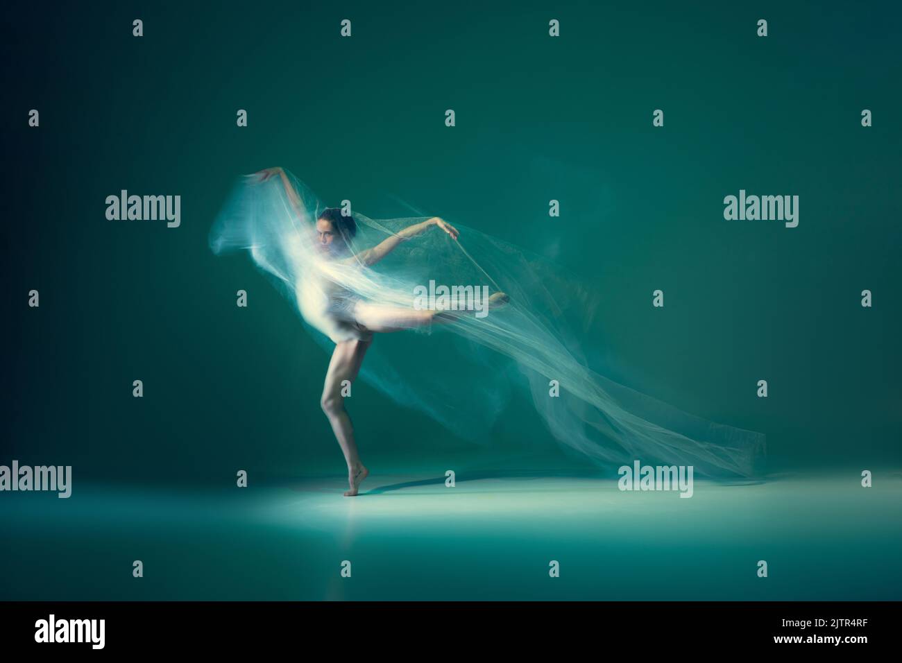 Solo. Beautiful and graceful ballet dancer dancing with white ...