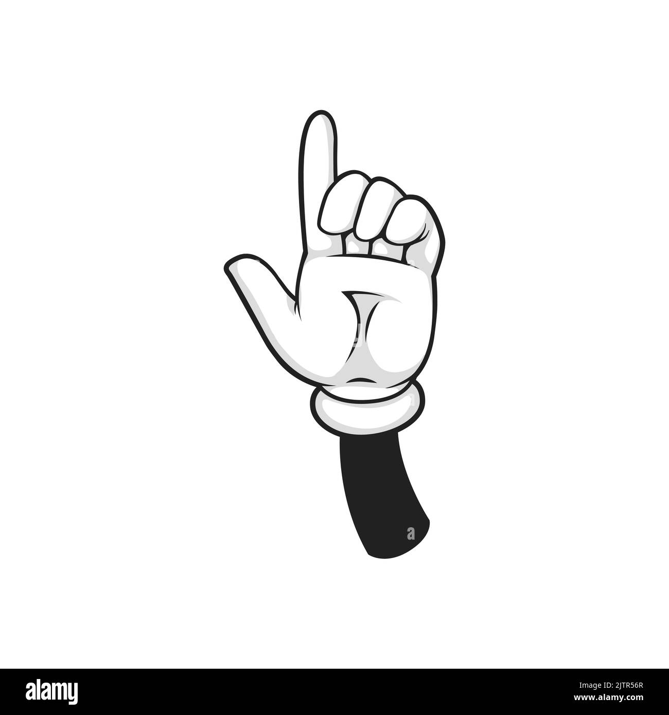 Hand in glove gesture with raised index finger up isolated cartoon glove with pointing arm palm ...