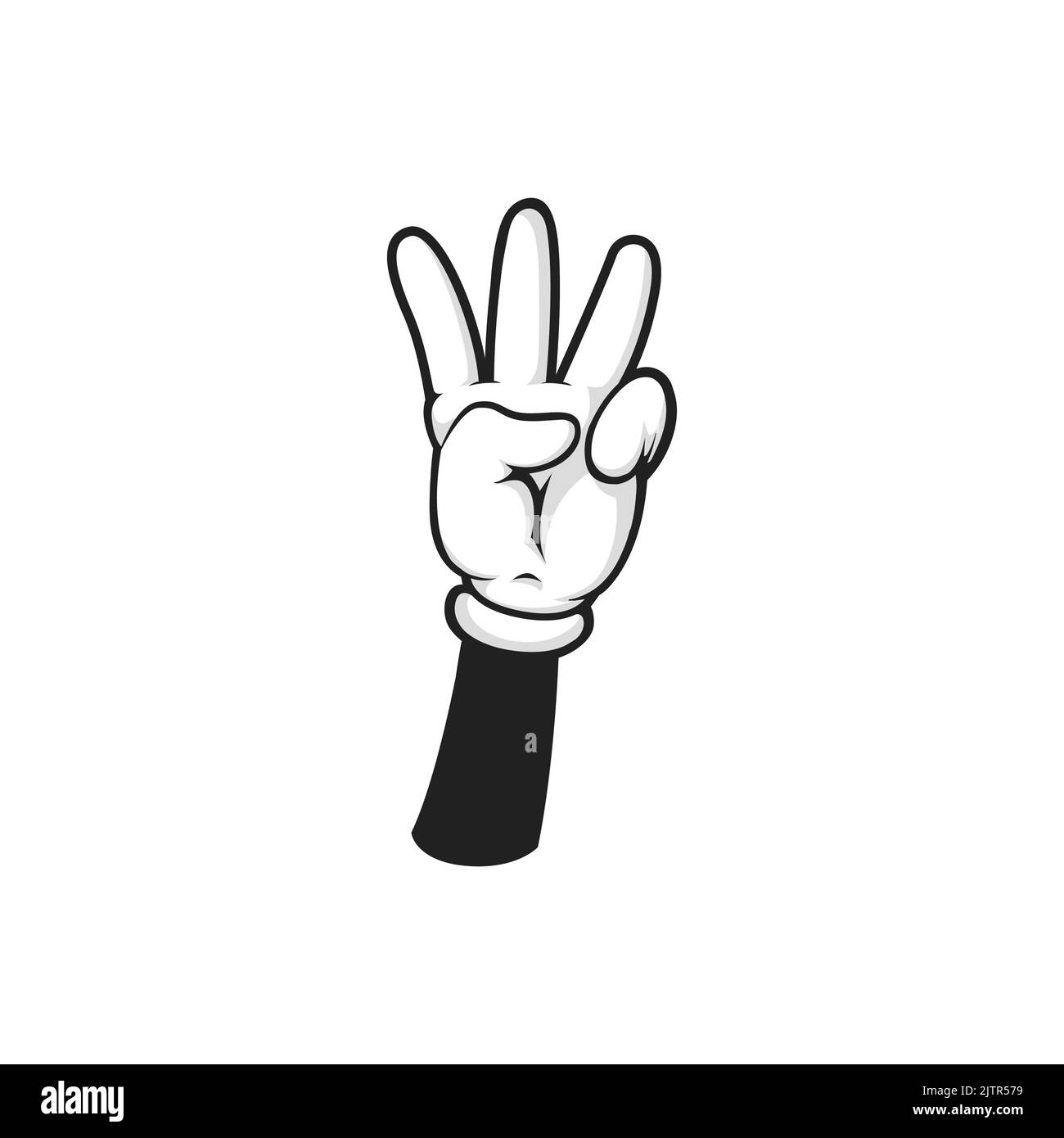 Comic hand with fingers gesture, cartoon arm showing three fingers up ...
