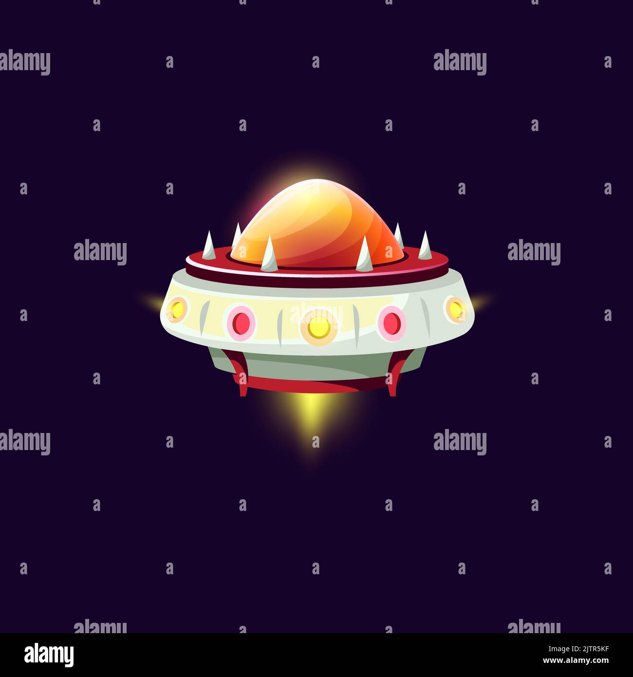 Unidentified or unknown flying object, isolated animated rocketship ...