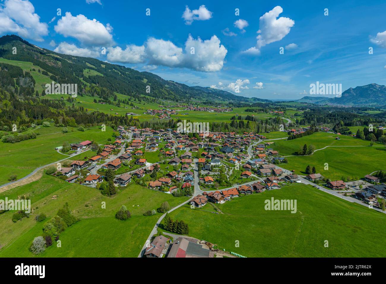 Aerial view to the region of Obermaiselstein in bavarian Allgaeu Stock ...