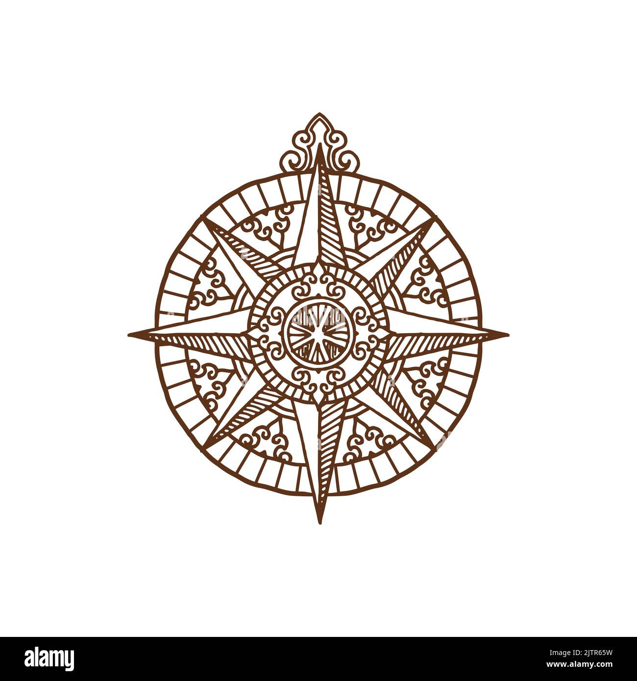 Compass in retro style, vintage navigation and orientation instrument ...