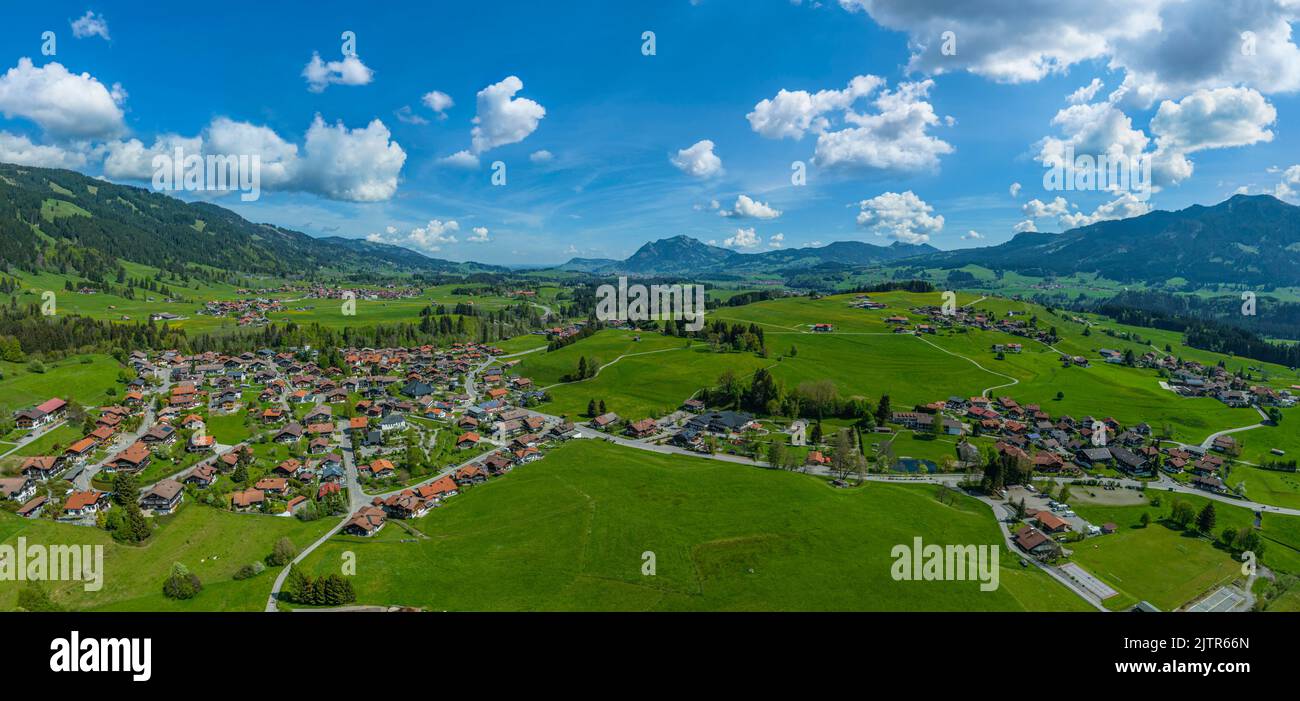 Aerial view to the region of Obermaiselstein in bavarian Allgaeu Stock ...