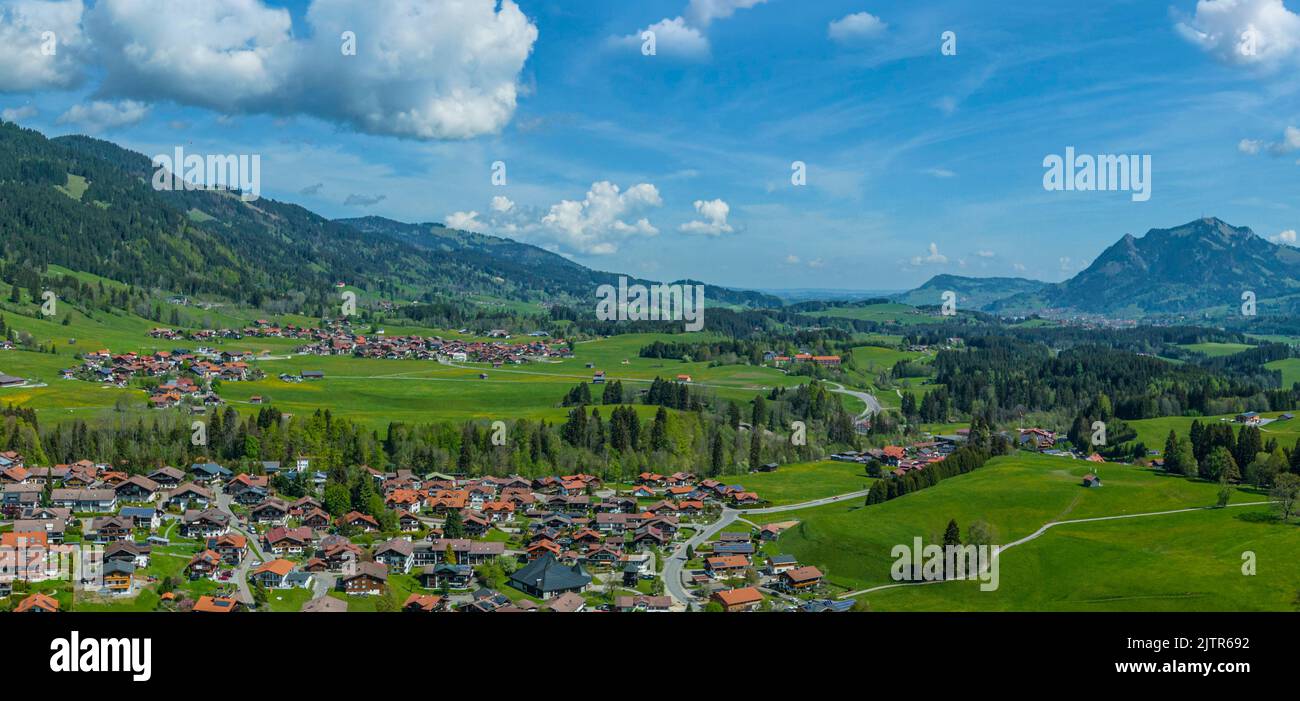 Aerial view to the region of Obermaiselstein in bavarian Allgaeu Stock ...
