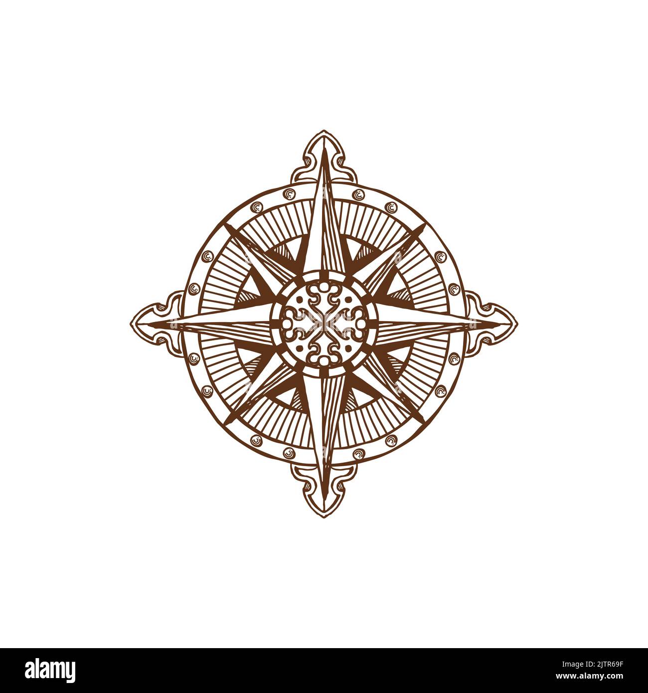 Marine antique medieval map compass windrose sign isolated. Vector ...